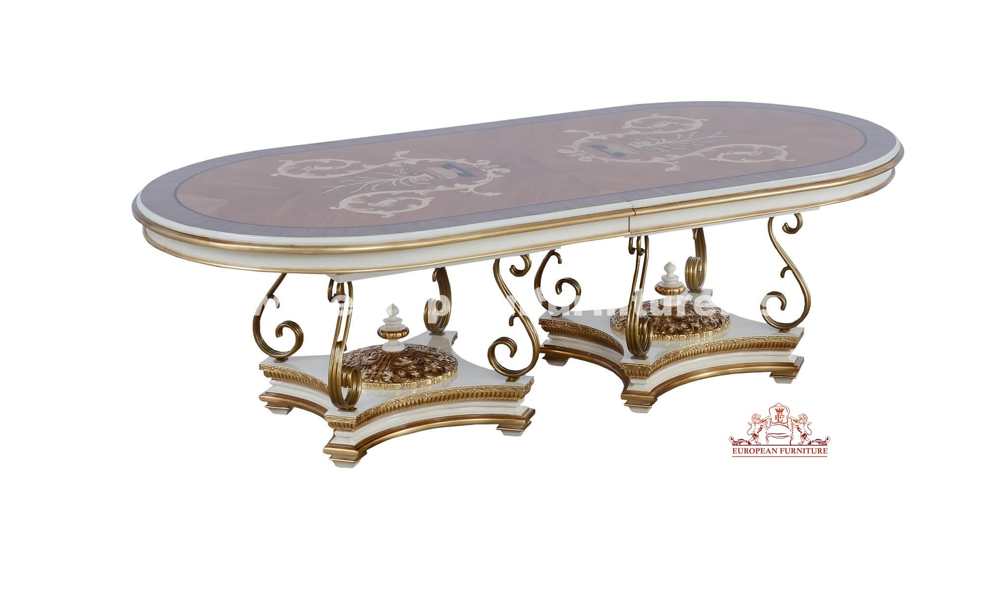 Valentina Luxury Dining Set Beige & Gold Leaf - European Furniture